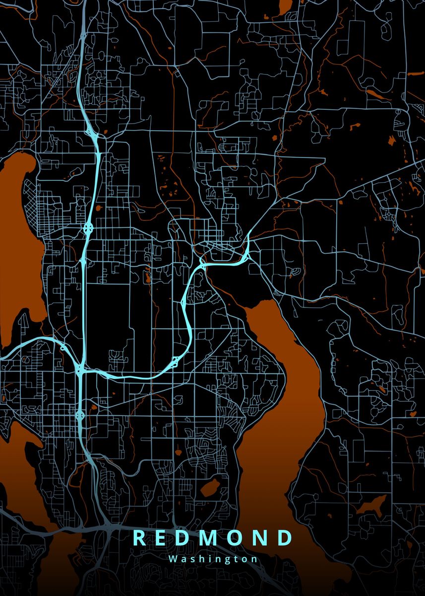'Redmond Wahsington Map' Poster, picture, metal print, paint by Deeo ...