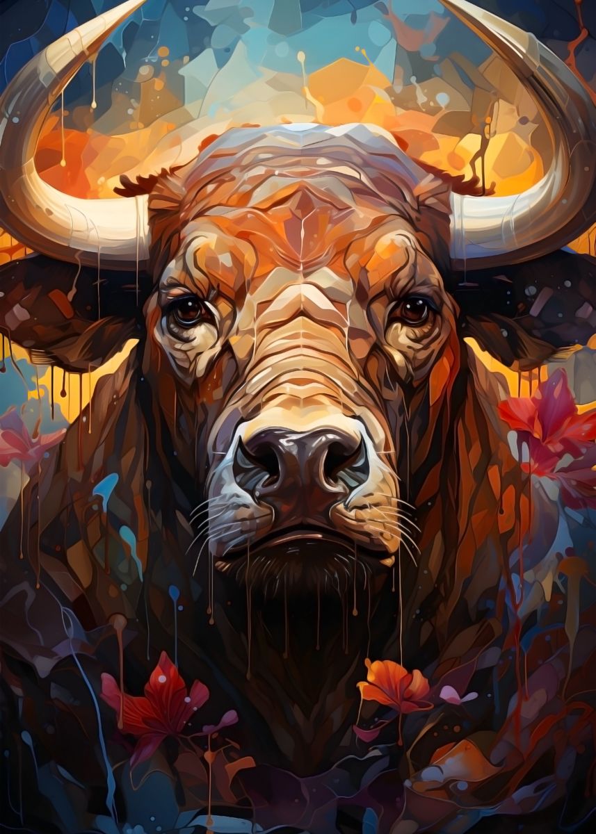 'buffalo colorful tones' Poster, picture, metal print, paint by ...