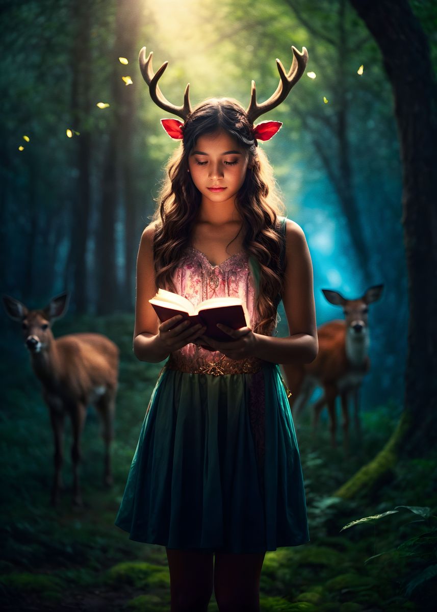 'Beautiful Girls deer' Poster, picture, metal print, paint by Dream ...