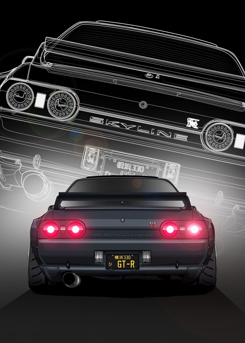 'NISSAN SKYLINE GTR R32' Poster, picture, metal print, paint by Flux ...