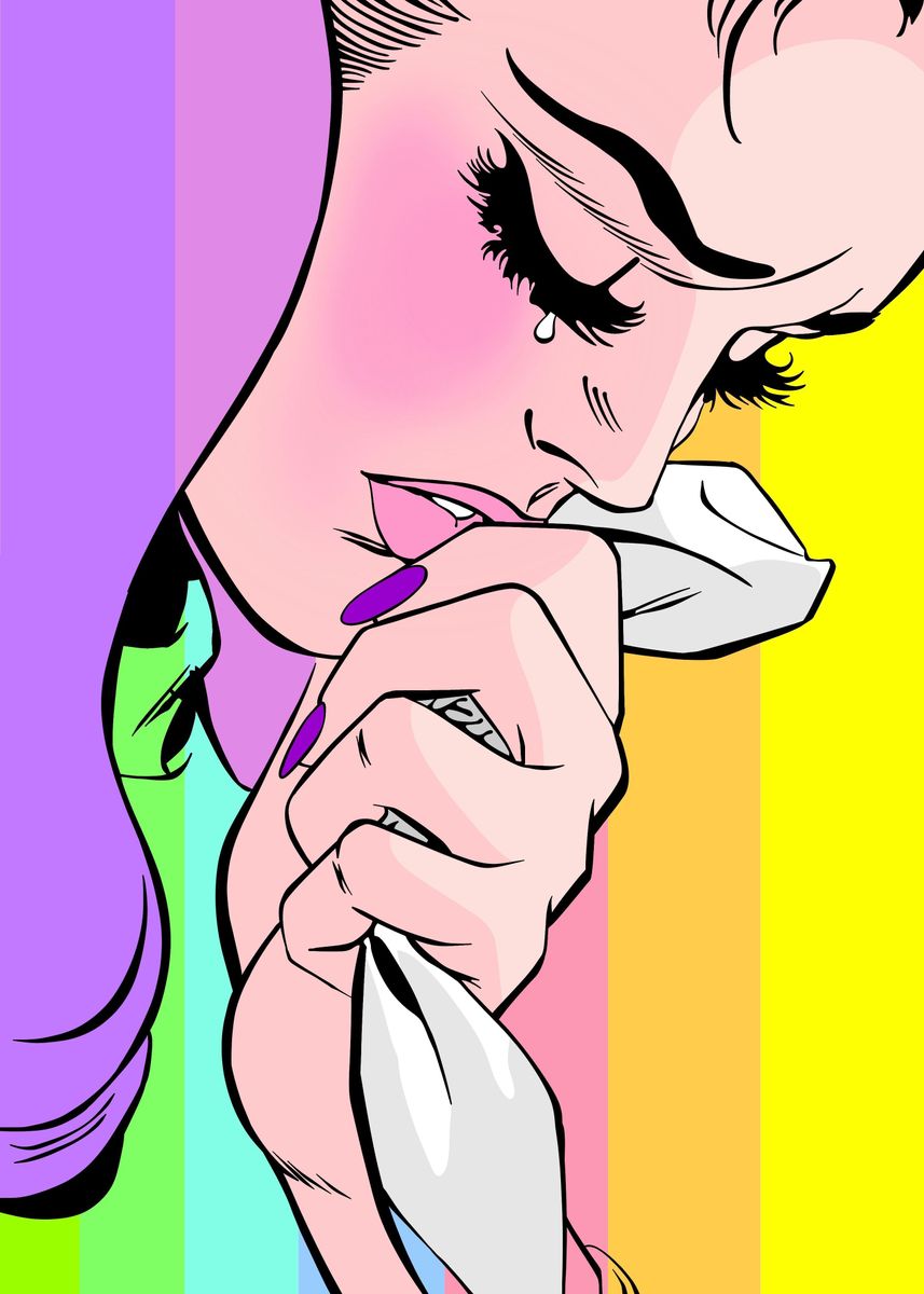 'Sad retro girl' Poster, picture, metal print, paint by Mild pic | Displate