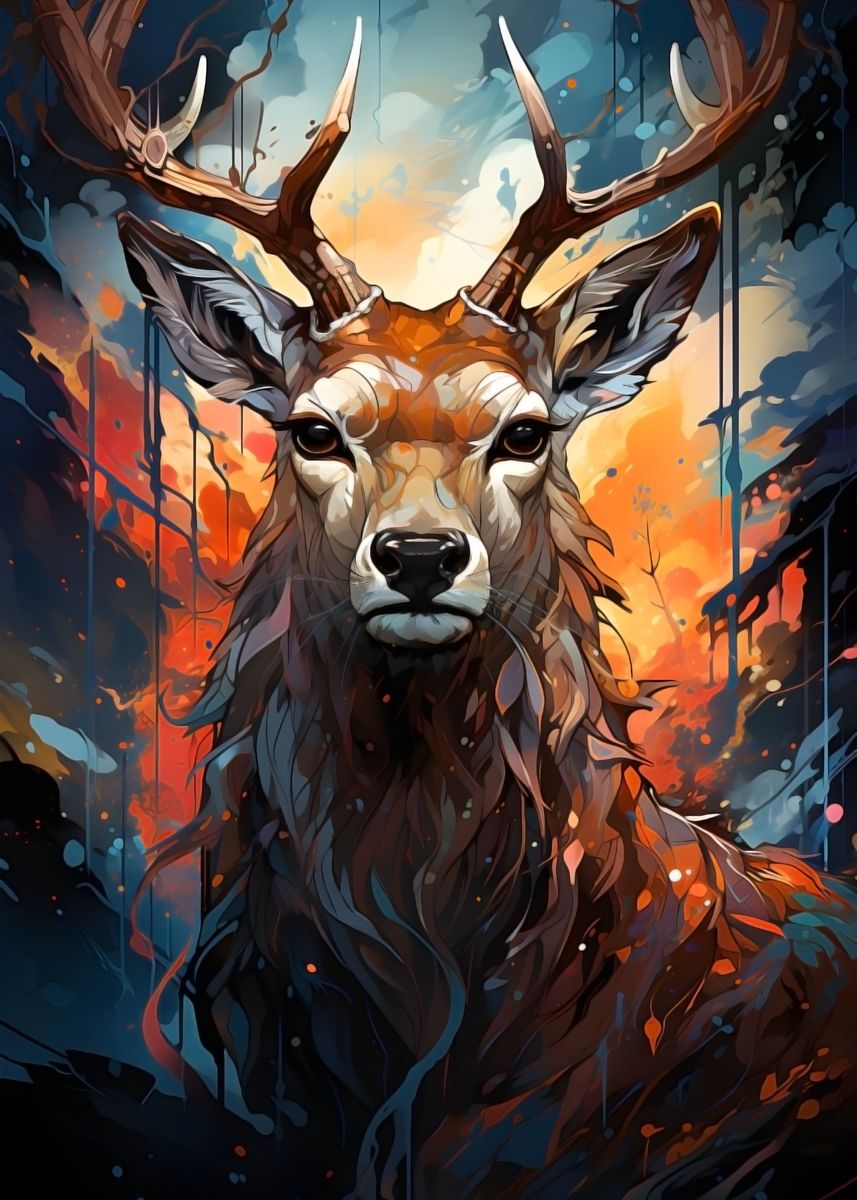 'deer colorful tones' Poster, picture, metal print, paint by ...