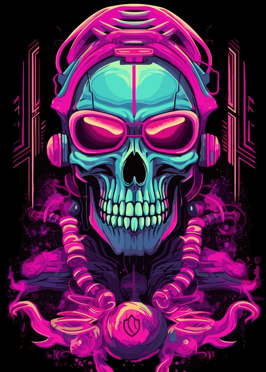 'Skull Synthwave' Poster by Kristofer Woodcock | Displate