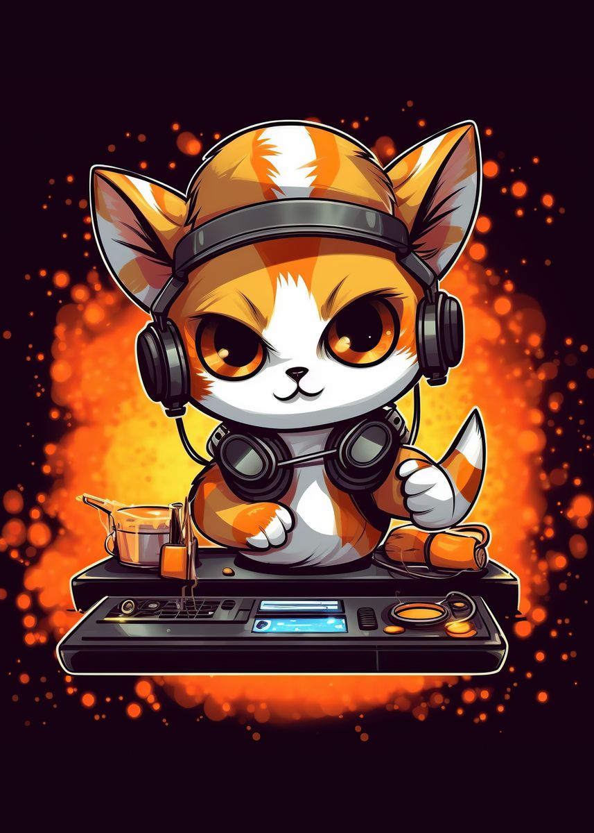 'Cat Cute Playing Dj' Poster, picture, metal print, paint by ...