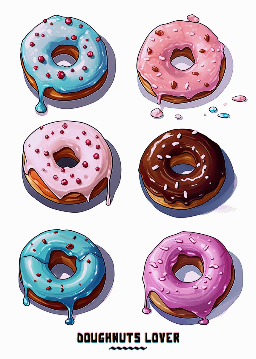 'Doughnuts Donuts Lover' Poster, picture, metal print, paint by Juka ...