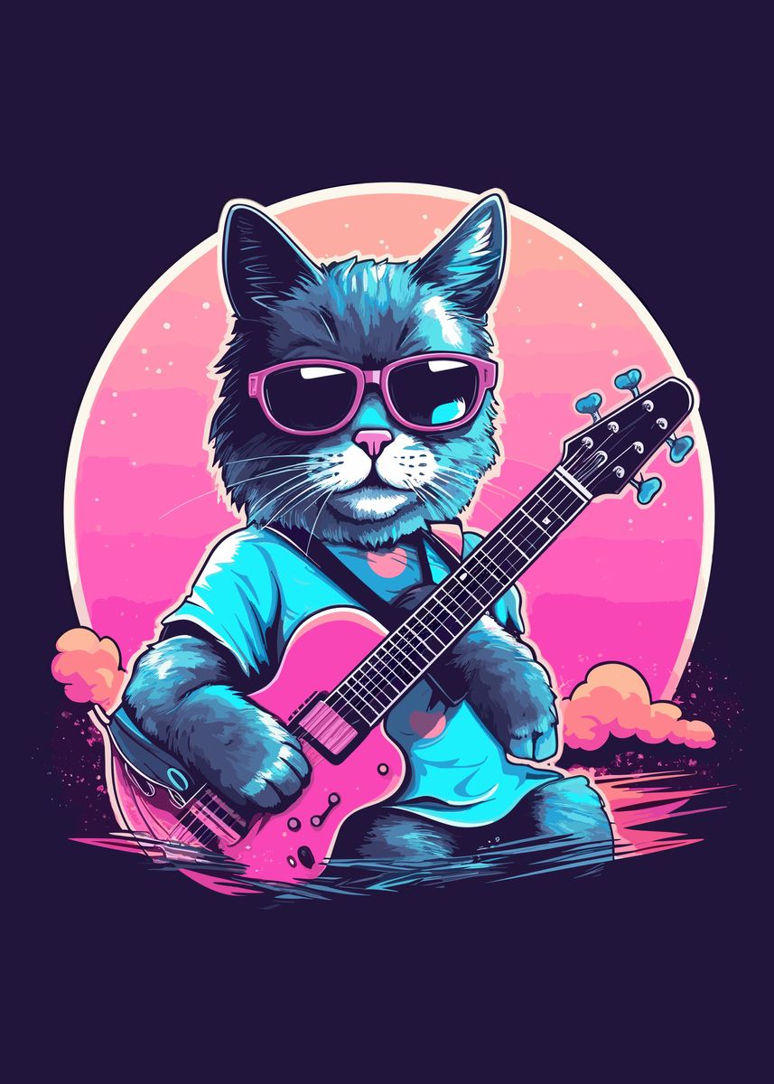 'Cat dj' Poster, picture, metal print, paint by Luke Emery | Displate