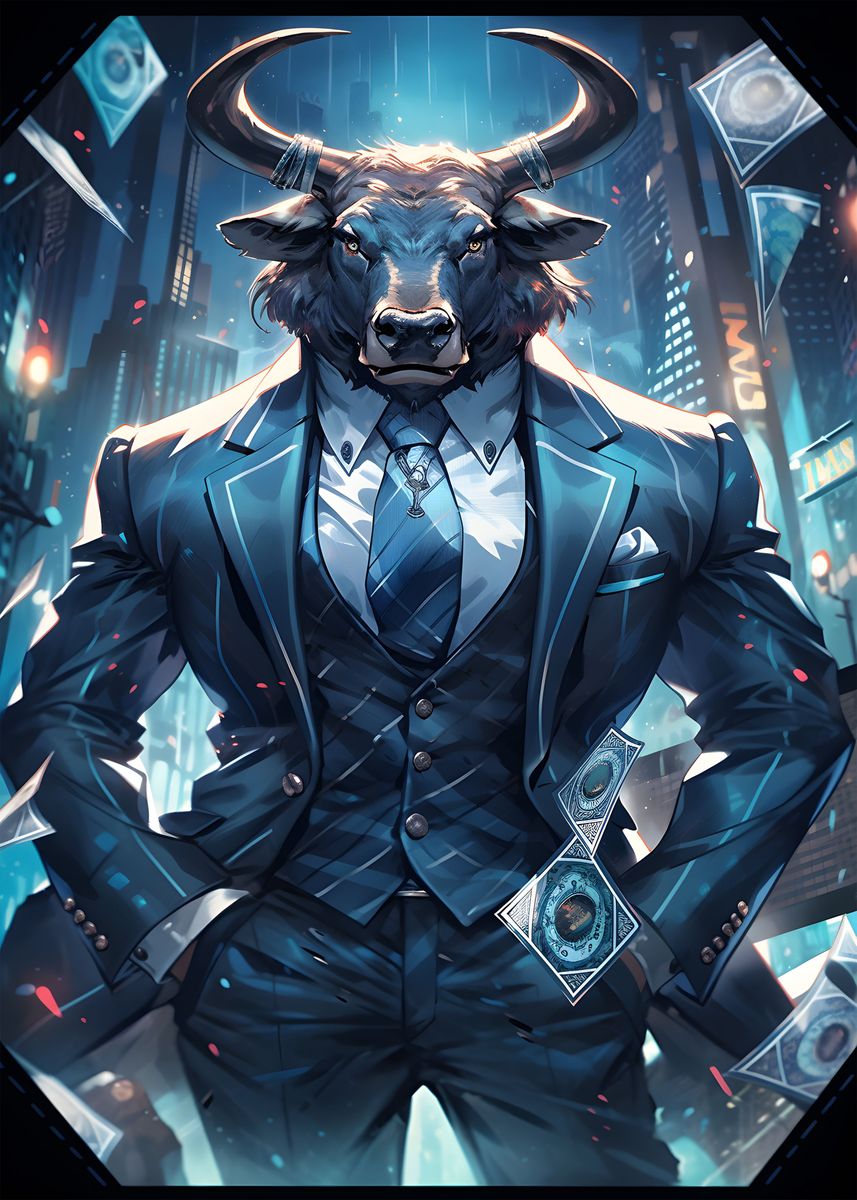 'Suit Stock Market Bull' Poster, picture, metal print, paint by Sascha ...