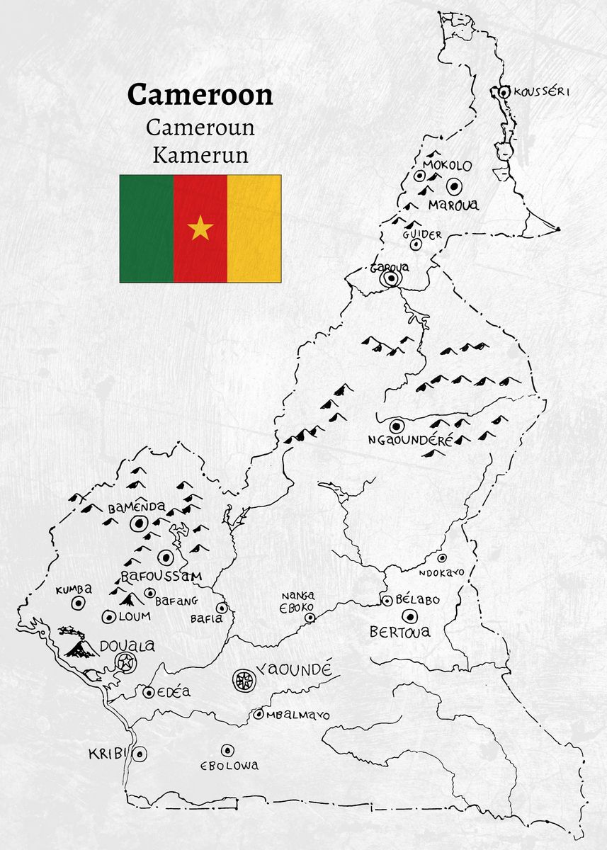 'Handdrawn Cameroon Map' Poster, picture, metal print, paint by Angelos ...