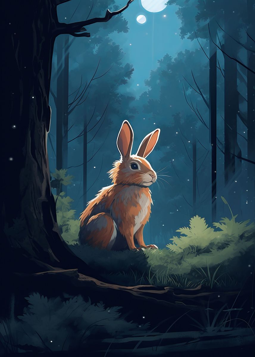 'Rabbit In Forest Bunny' Poster, picture, metal print, paint by ...