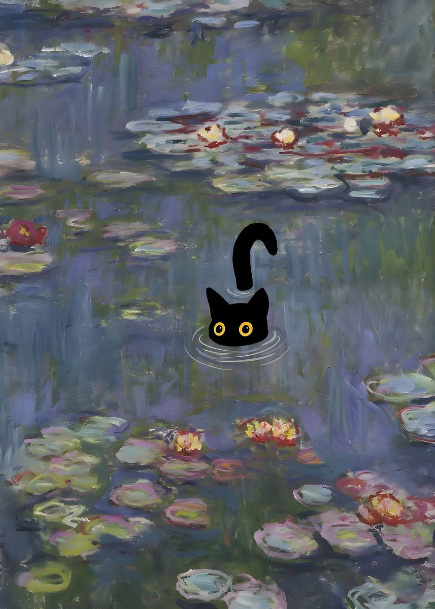 'Cat Monet Water Lilies' Poster, picture, metal print, paint by Izu ...