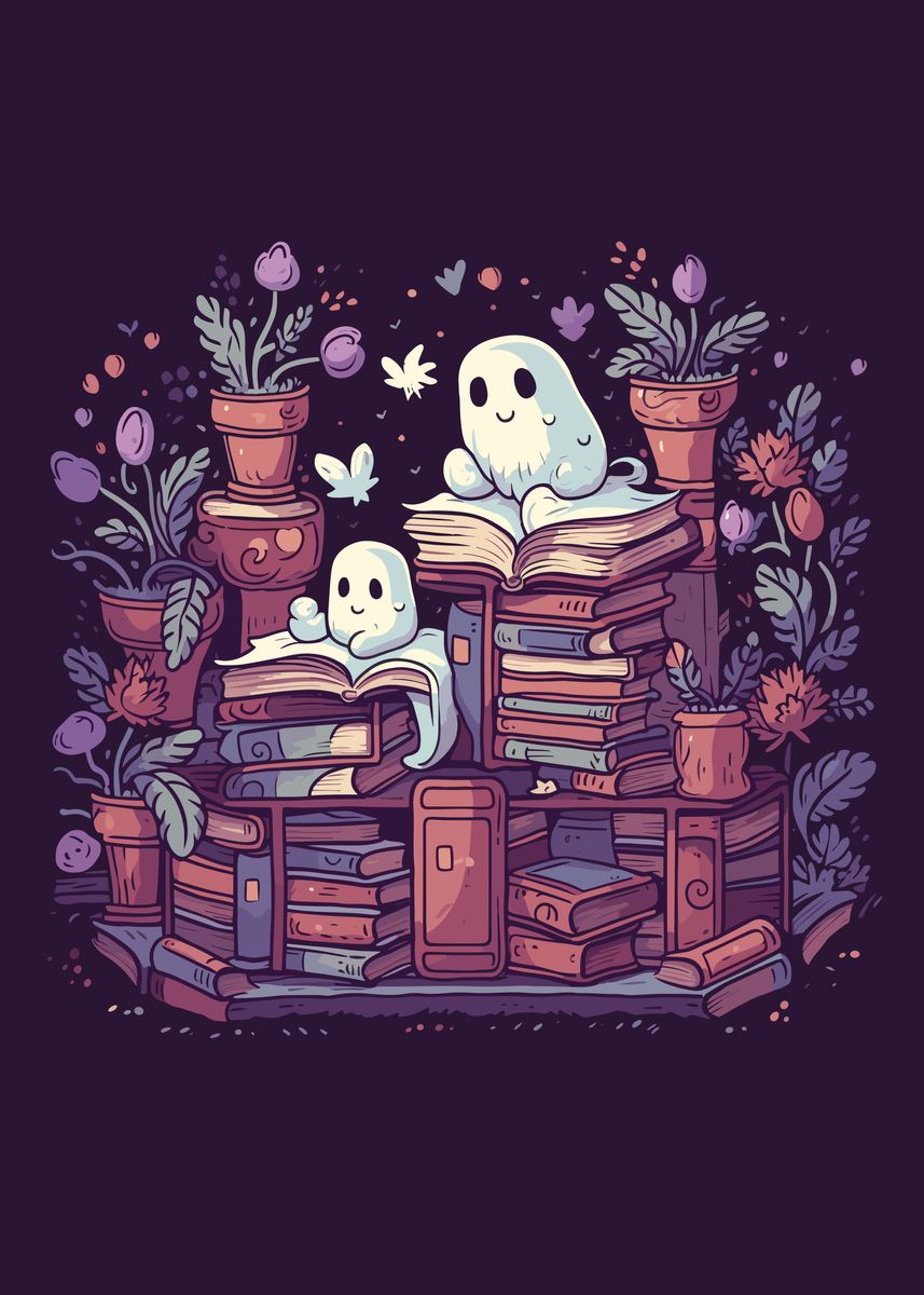 'Cute Ghosts Reading Books' Poster, picture, metal print, paint by ...