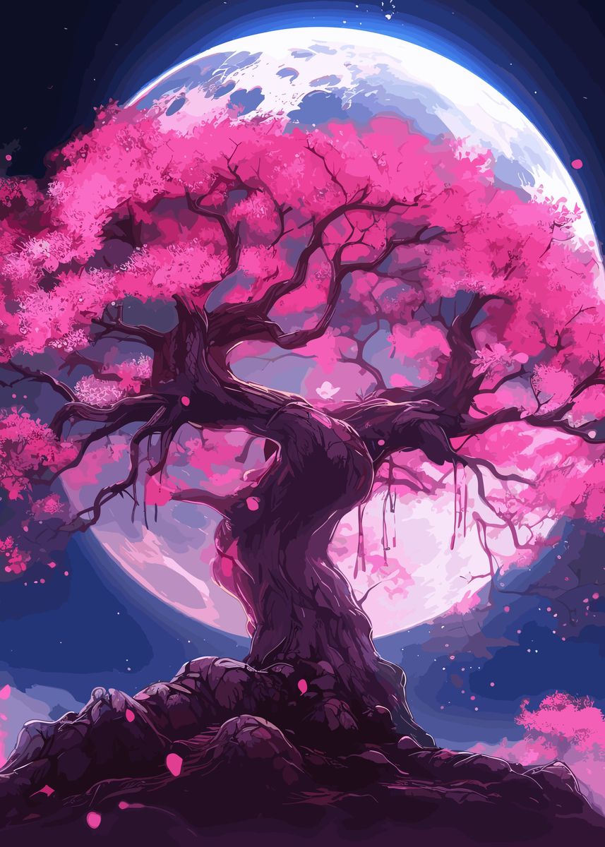 'Sakura Moon Tree' Poster, picture, metal print, paint by Richard ...