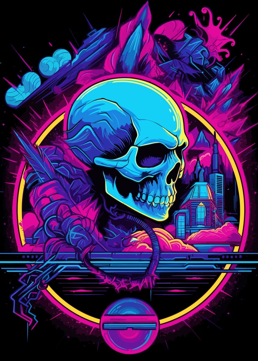 'Skull Synthwave' Poster, picture, metal print, paint by Coral Plummer ...