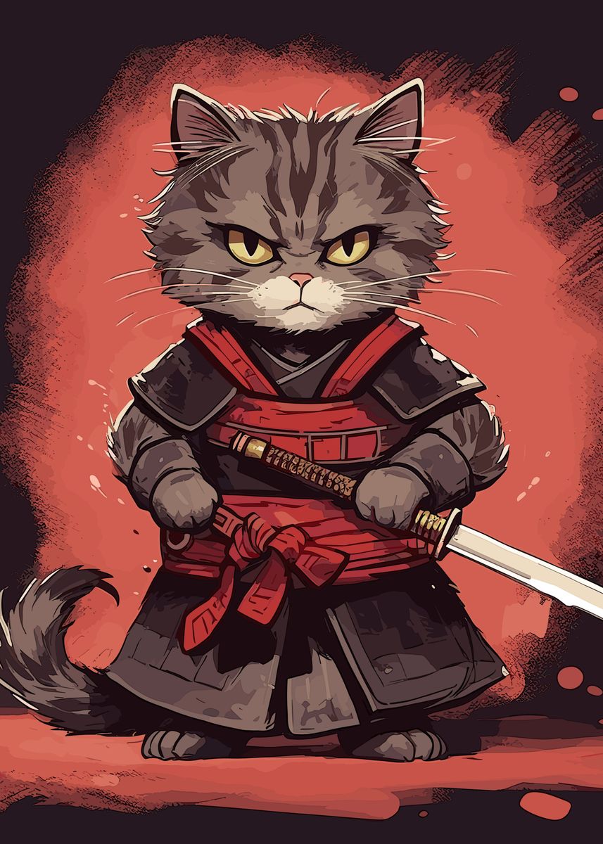 'samurai cat' Poster, picture, metal print, paint by AlycePreston ...