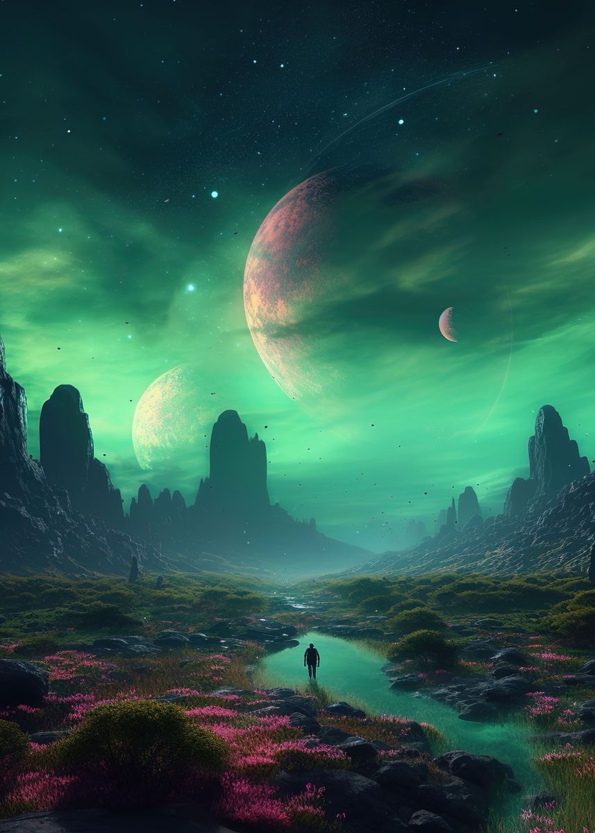 'Planet Paradise Landscape' Poster, picture, metal print, paint by Mai ...