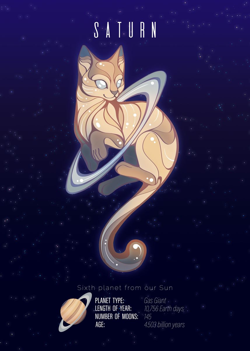 'Saturn Cat Planet' Poster, picture, metal print, paint by Venetia ...