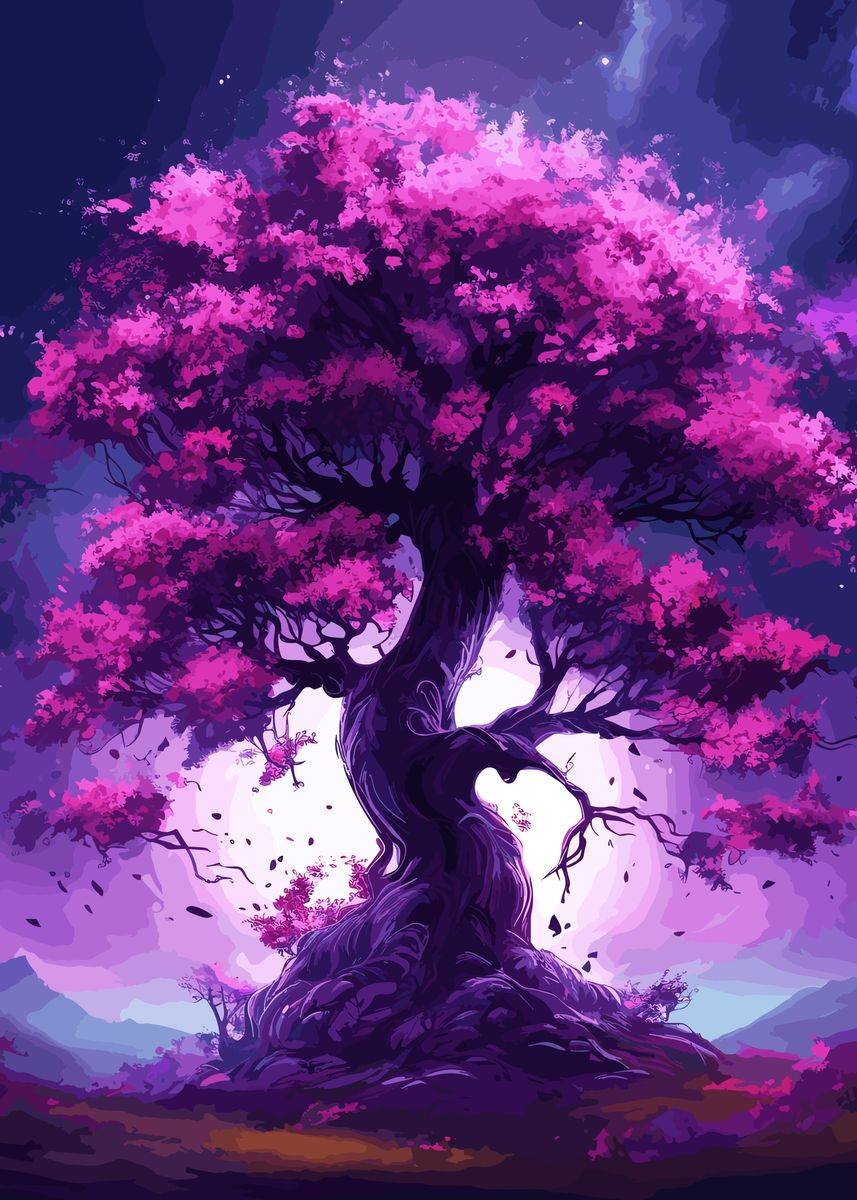 'Sakura Moon Tree' Poster, picture, metal print, paint by Richard ...