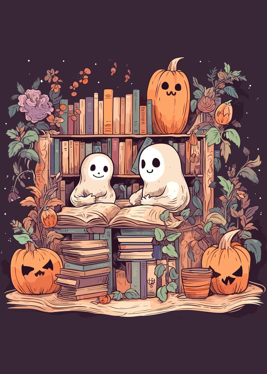 'Cute Ghosts Reading Books' Poster, picture, metal print, paint by ...