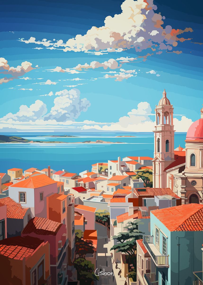 'LISBON Oil Painting' Poster, picture, metal print, paint by Mehdi ...