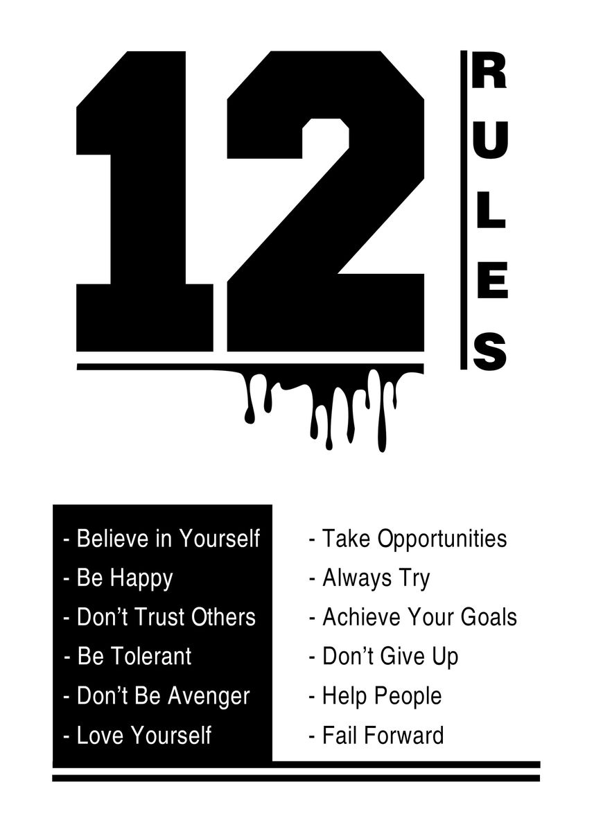 '12 Rules Of Success Poster' Poster, picture, metal print, paint by QTK ...