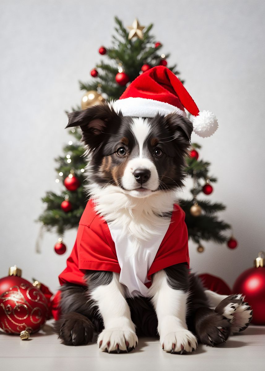 'Christmas Cute Dog' Poster, picture, metal print, paint by Dream ...