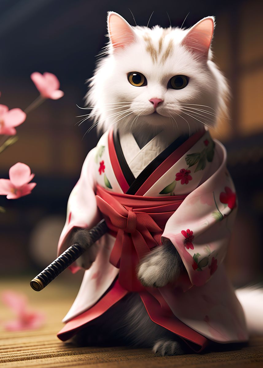 'Epic Samurai Cat cute' Poster, picture, metal print, paint by hassen ...