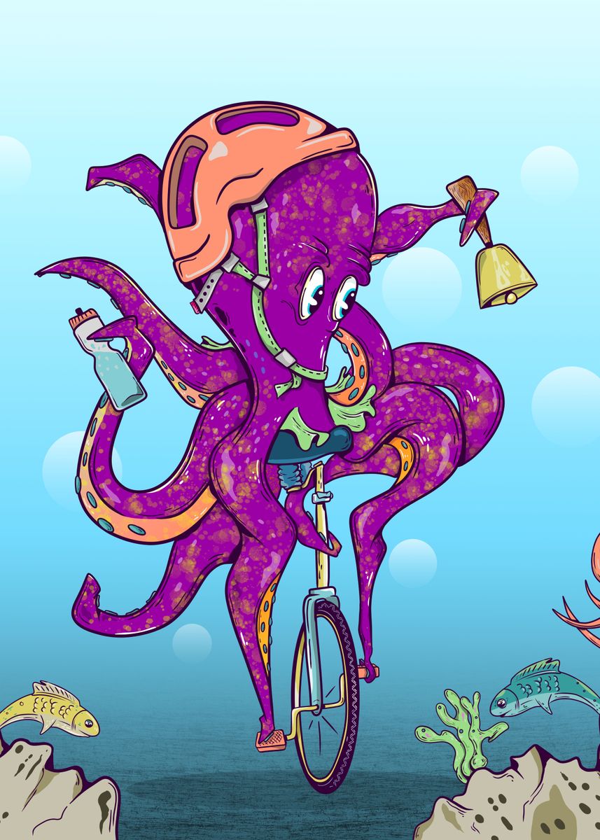 'Octopus riding a unicycle' Poster by mailbox disco | Displate