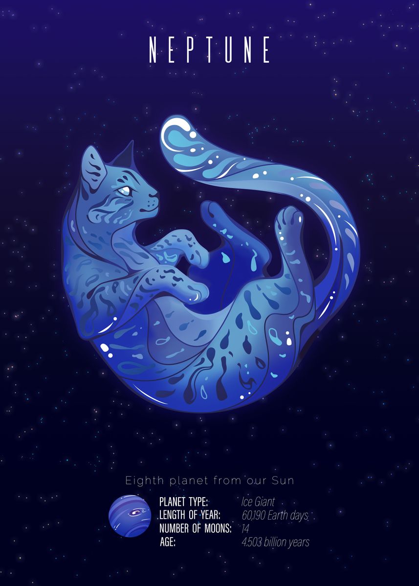 'Neptune Cat Planet' Poster, picture, metal print, paint by Venetia ...