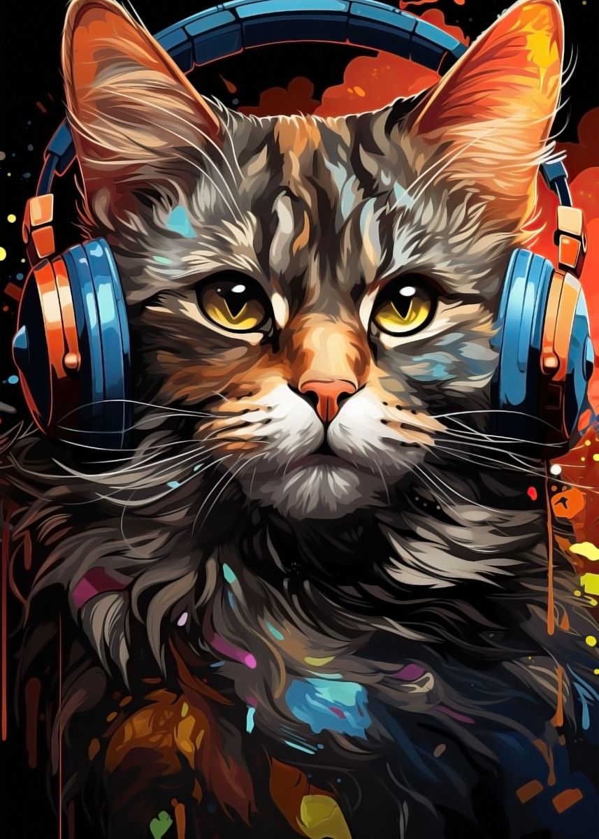 'cartoon fat cat gamer pop' Poster, picture, metal print, paint by ...