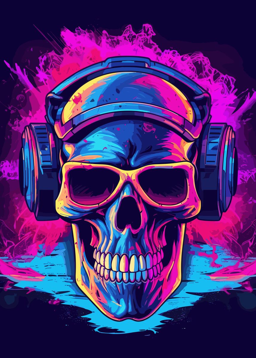 'Skull Synthwave' Poster, picture, metal print, paint by Kristofer ...