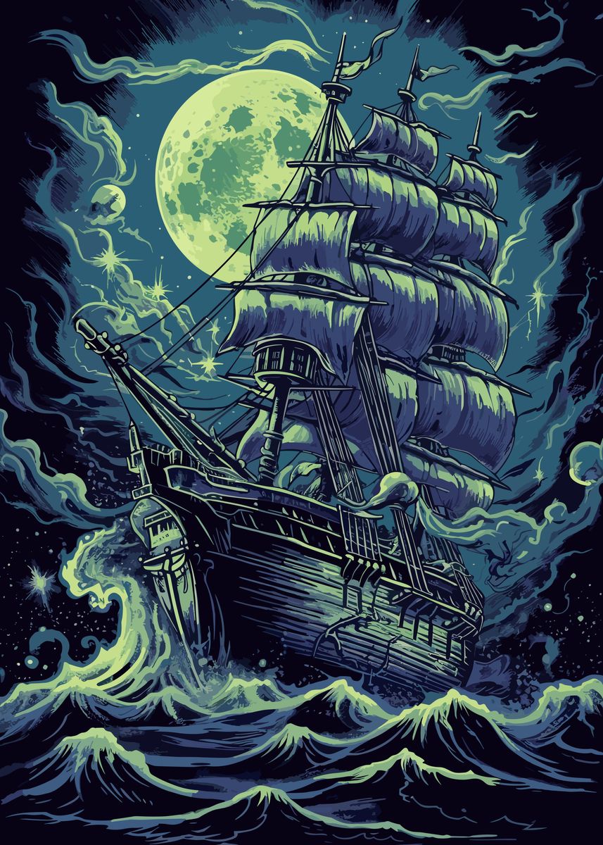 'deep blue pirate ship' Poster, picture, metal print, paint by NowFak ...