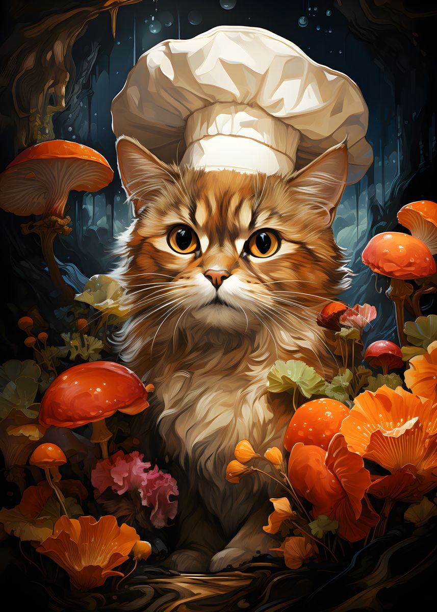 'Chef Cat Cooking Painting' Poster, picture, metal print, paint by ...