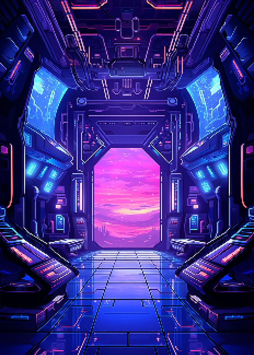 'Synthwave Spaceship Pixel' Poster, picture, metal print, paint by ...