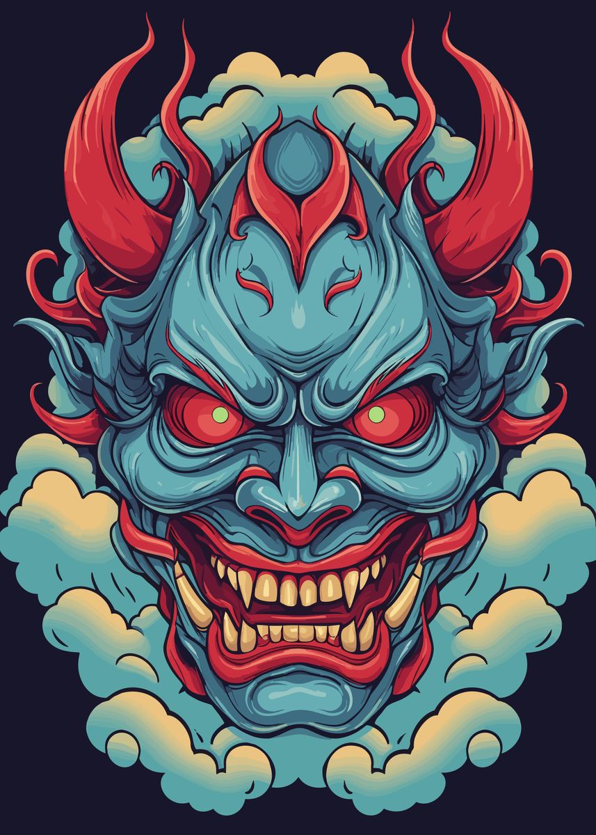 'Oni Mask' Poster, picture, metal print, paint by Beast Lion | Displate