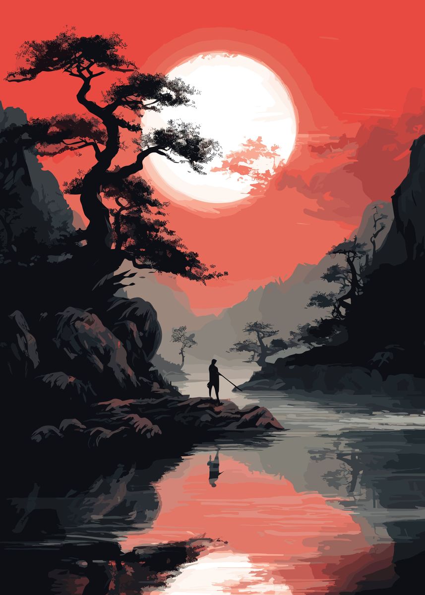 'Japanese Red Black Art' Poster, picture, metal print, paint by Ted ...