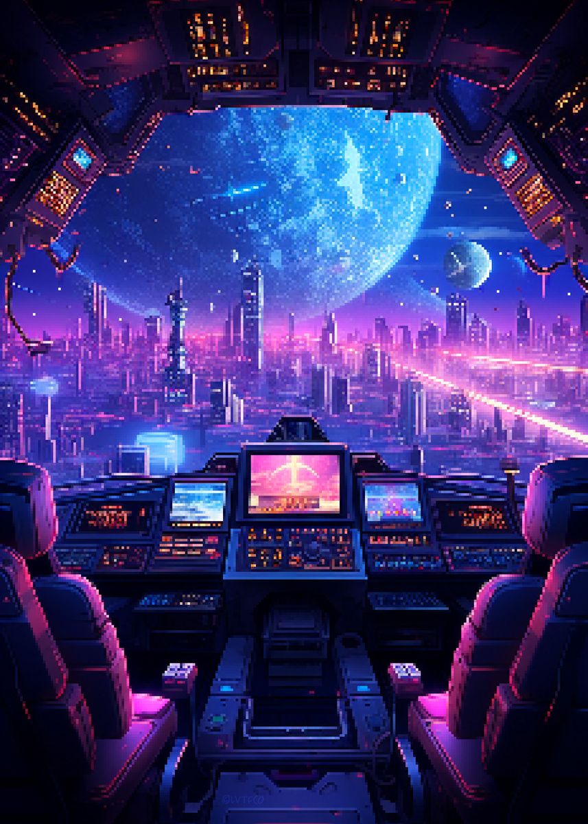 'Spaceship Interior Pixel' Poster, picture, metal print, paint by ...