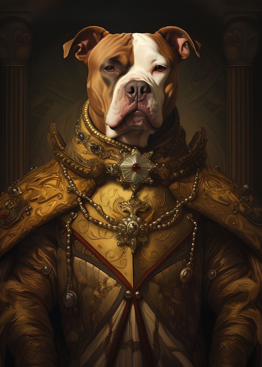 'pitbull dog king dressed' Poster, picture, metal print, paint by ...