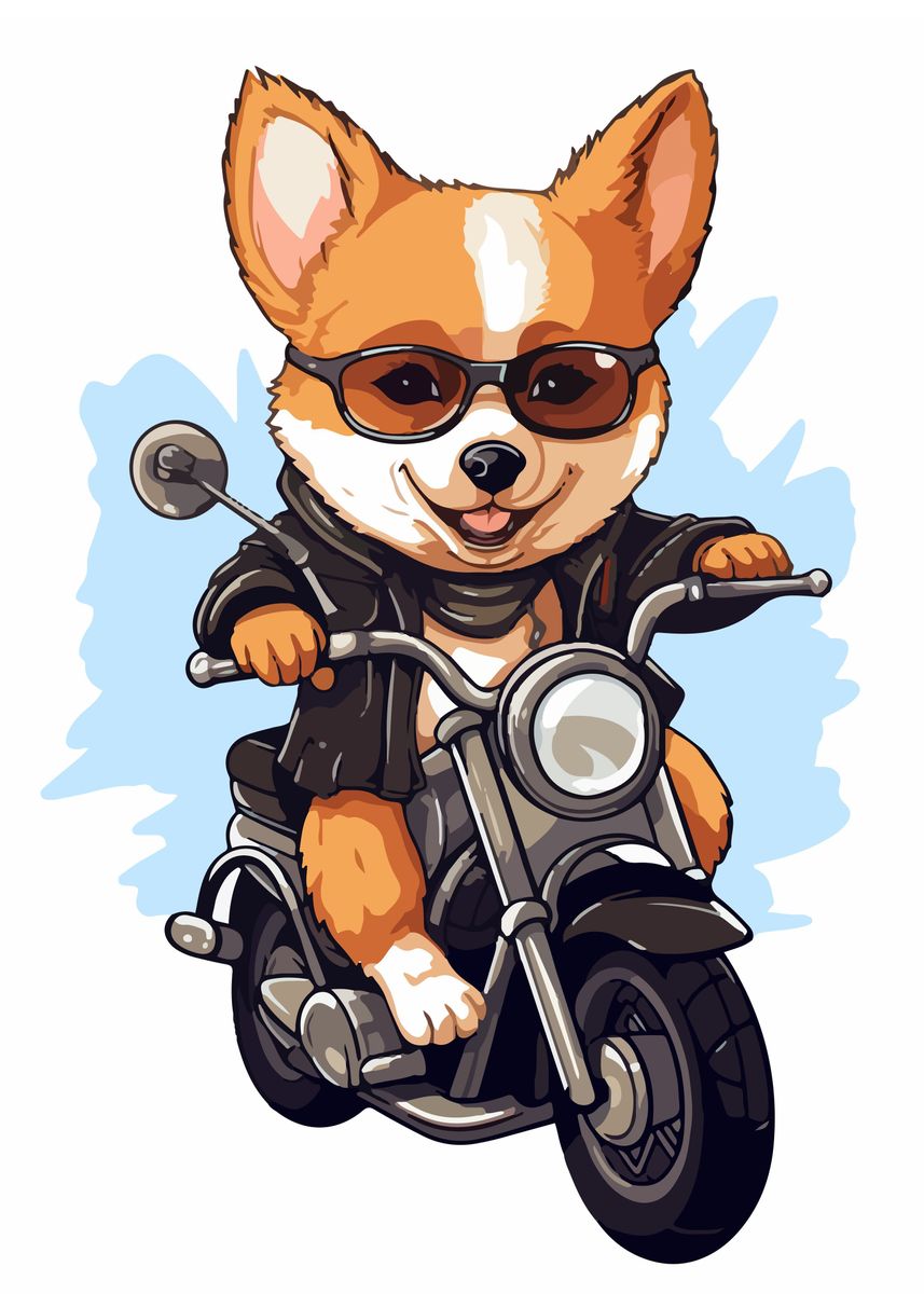 'Dog Riding Illustration' Poster, picture, metal print, paint by ...