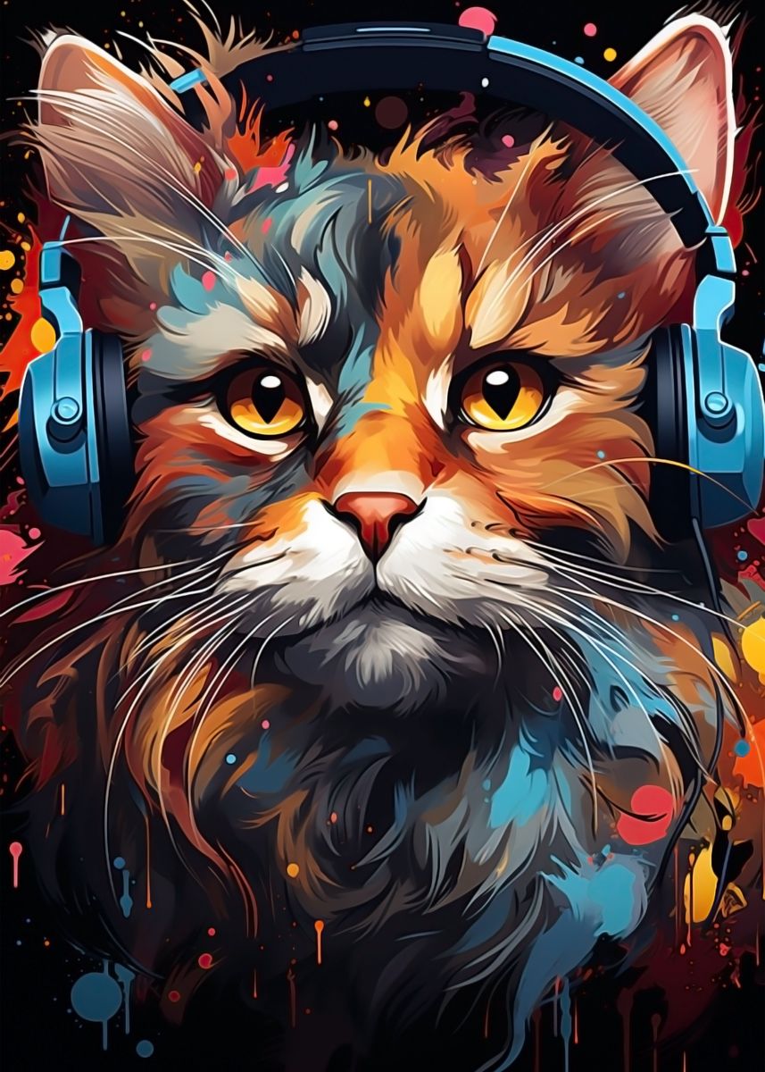 'cartoon fat cat gamer pop' Poster by Vintage and Retro | Displate