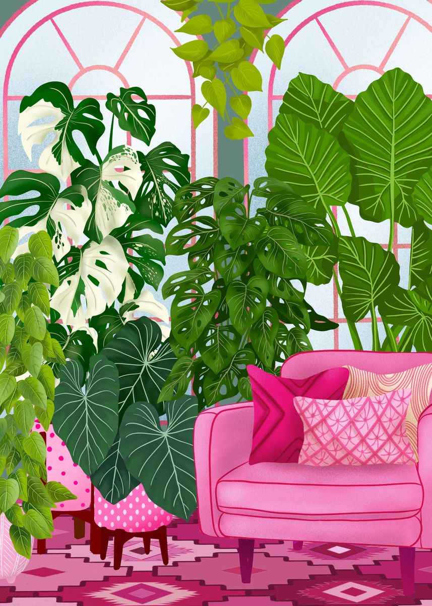 'Pink Plant Room 2' Poster, picture, metal print, paint by Gush Art ...