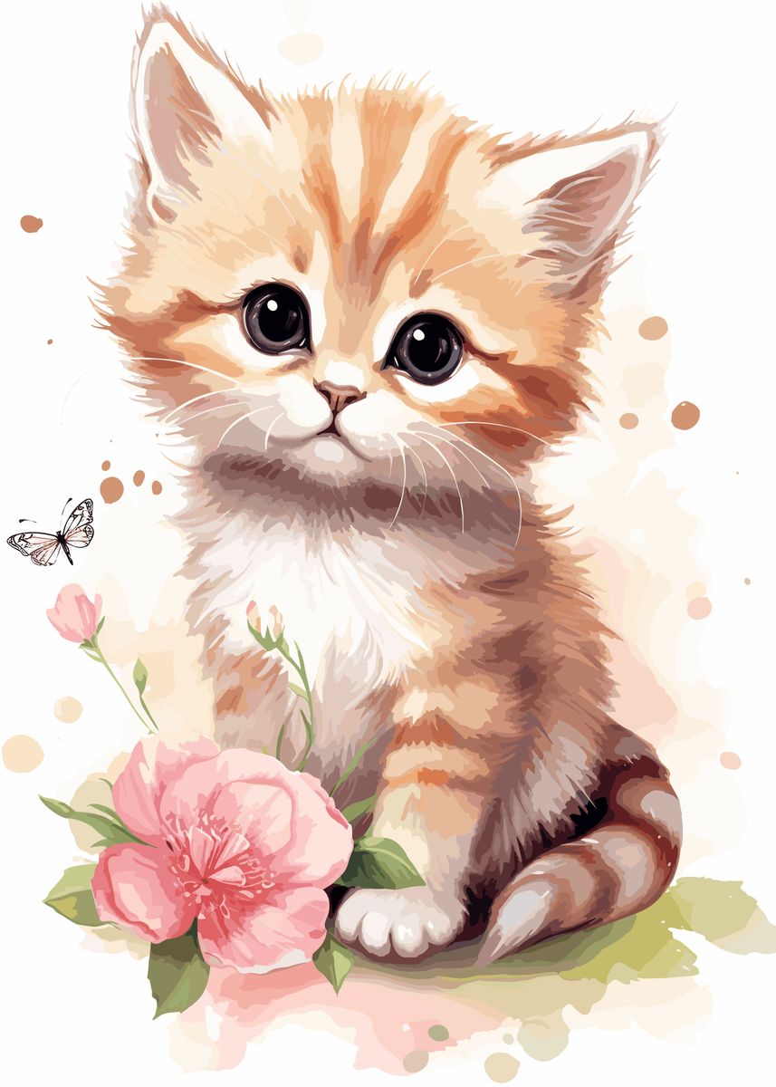 'Cute Kitten' Poster, picture, metal print, paint by Beast Lion | Displate