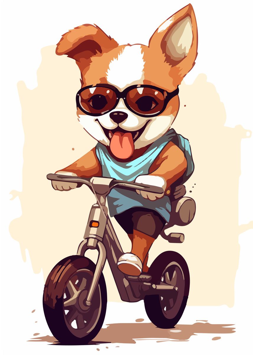 'Dog Riding Illustration' Poster, picture, metal print, paint by ...
