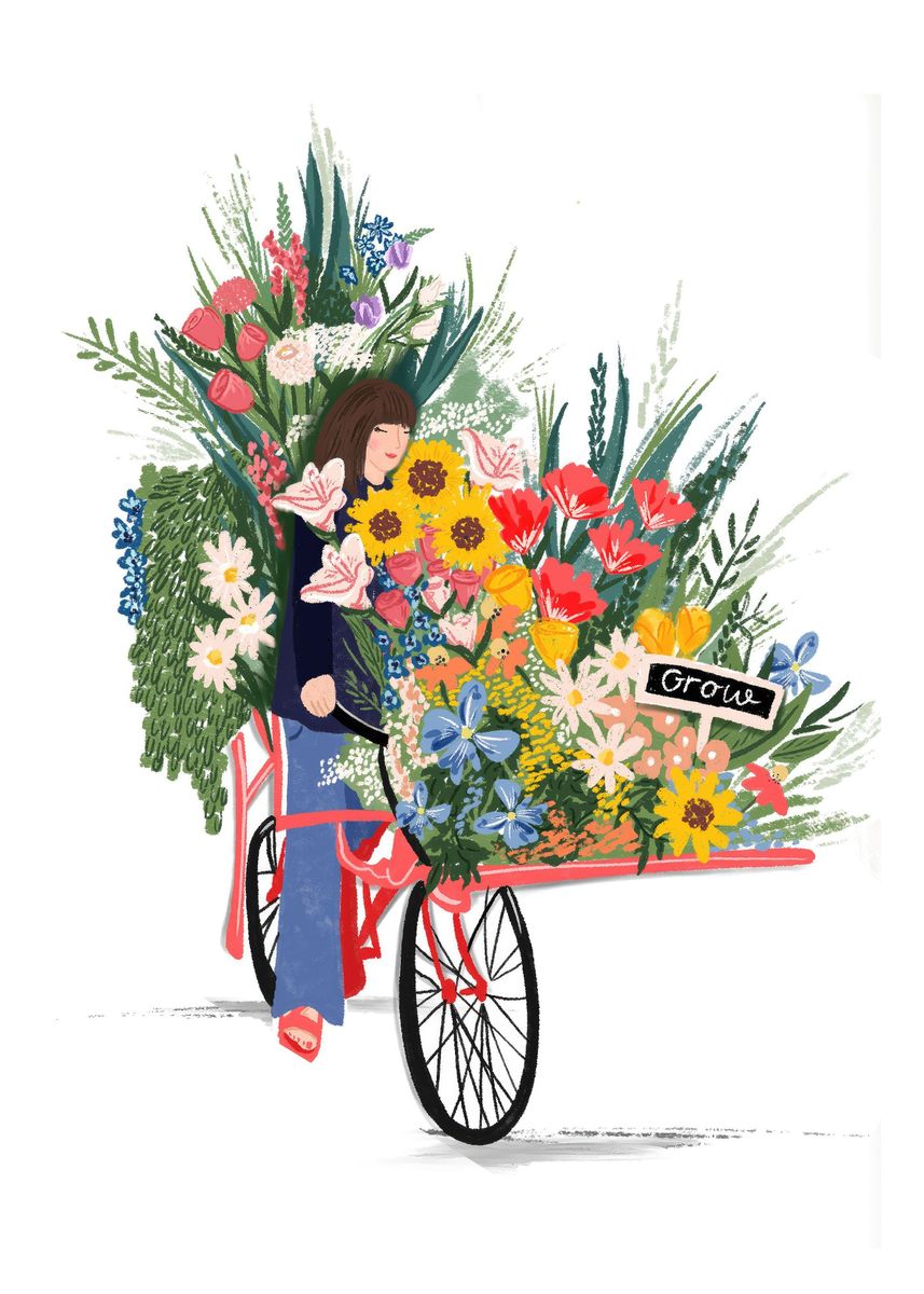 'Flowers Art Print Bicycle' Poster, picture, metal print, paint by ...