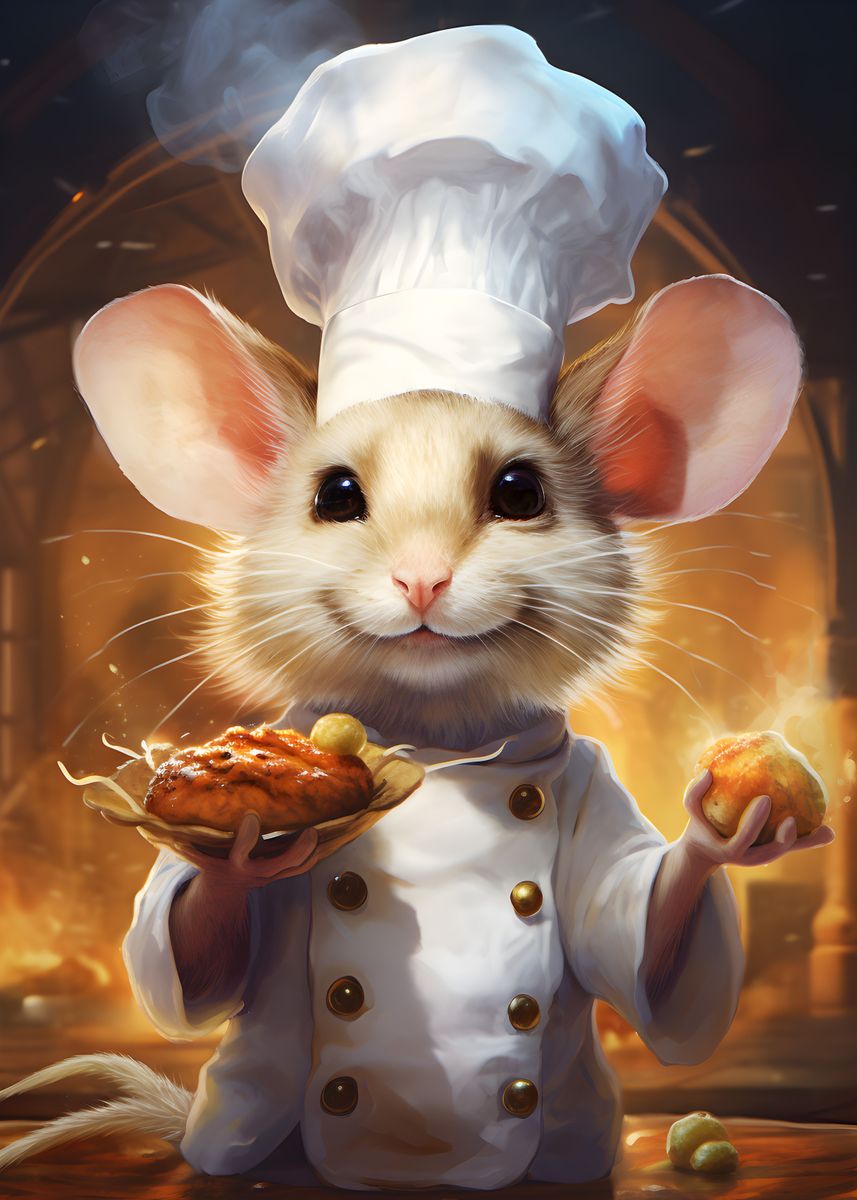 'Cooking Mouse Chef Uniform' Poster, picture, metal print, paint by ...