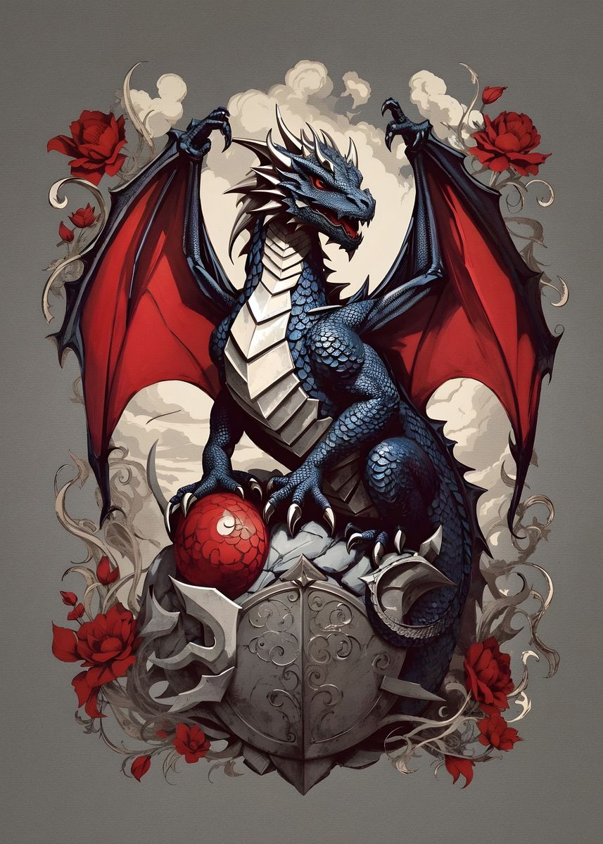 'Dragon Red Roses' Poster, picture, metal print, paint by Dream Reality ...
