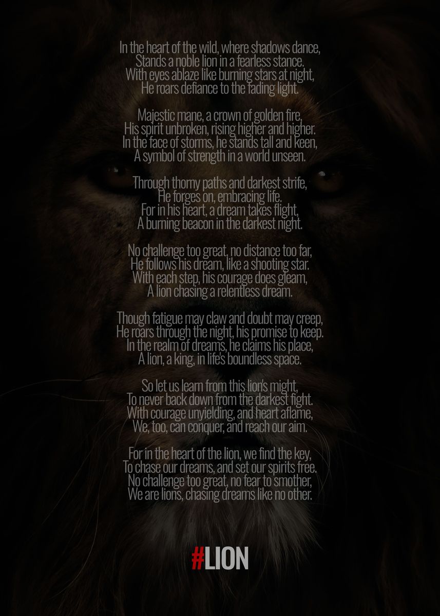 'Lion Poem' Poster by WiseWordsWonders | Displate