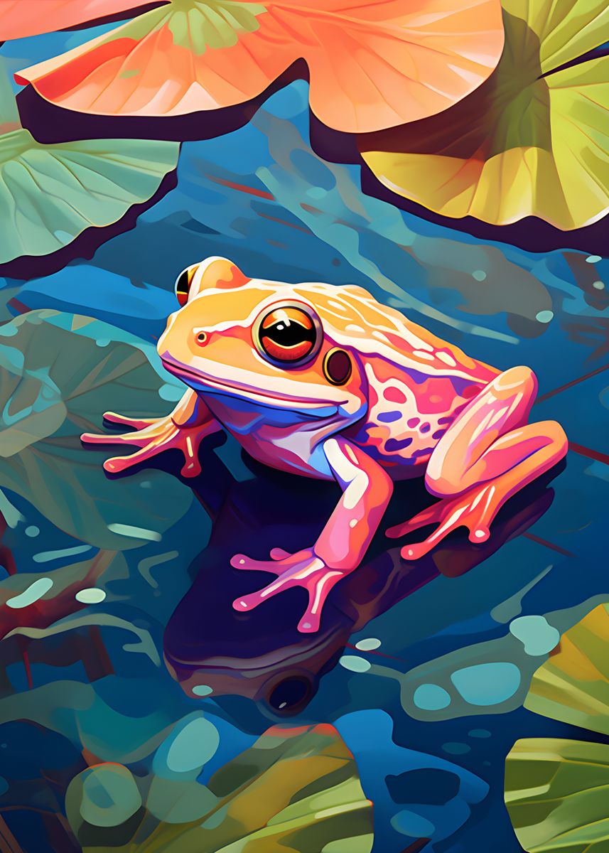 'Frog on a Lake Painting' Poster, picture, metal print, paint by Chris ...