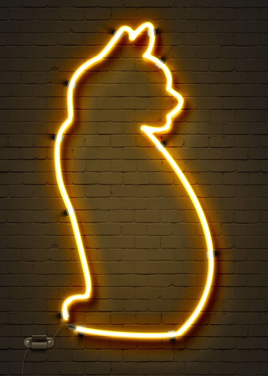 'Cat Neon Sign' Poster, picture, metal print, paint by StuStu | Displate