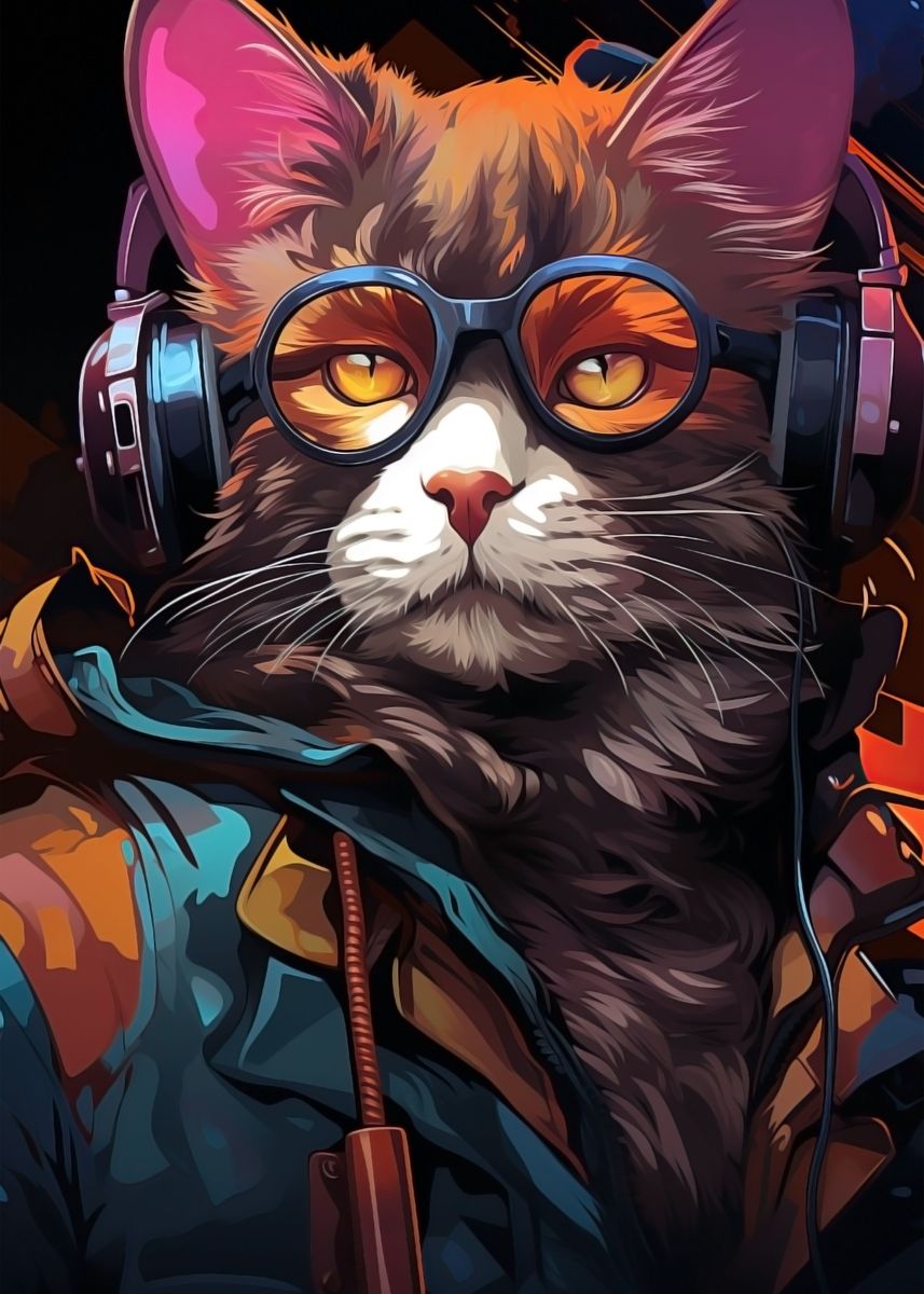 'cartoon fat cat gamer pop' Poster, picture, metal print, paint by ...