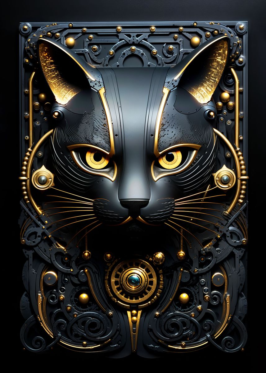 'King Golden Mechanic Cat' Poster, picture, metal print, paint by Luong ...